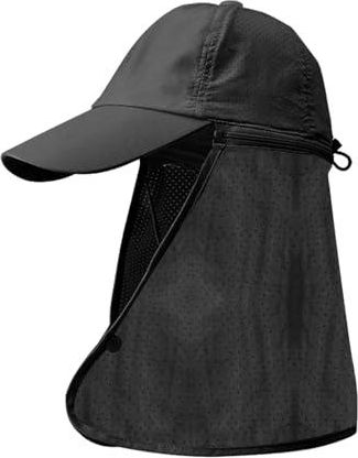 Generic Chapeau de soleil à large bord pliable avec châle pour homme, Noir, Taille unique