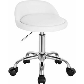 Woltu Tabouret de Bureau, Tabouret Rond avec Dossier, Tabouret Coiffeuse &agrave; roulettes en Similicuir, Blanc - Woltu