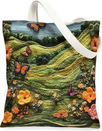 Generic Sac fourre-tout en toile motif primev&egrave;res printani&egrave;res 33 x 38,1 cm, sac d&eacute;picerie r&eacute;utilisable pour femme, motif floral, d&eacute;coration cadeau