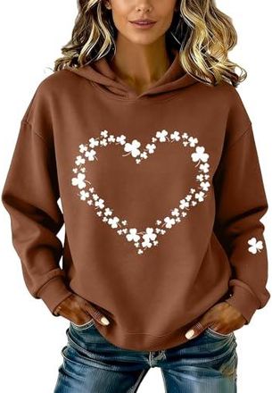 Generic HUIFUAO Sweat &agrave; capuche pour la Saint-Patrick pour femme - Imprim&eacute; tr&egrave;fle amusant - Motif coeur - Costume irlandais de la St Paddys - Vert - Chemises 