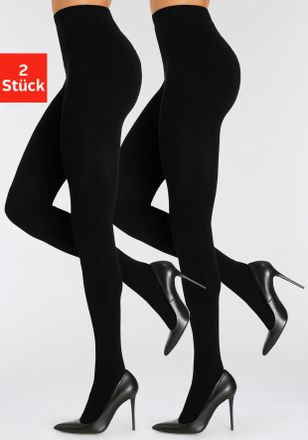 Lascana Strickstrumpfhose LASCANA, Damen, Gr. 32/34, schwarz (2x schwarz), Obermaterial: 70% Baumwolle, 28% Polyamid, 2% Elasthan, uni, elastisch, Strumpfhose