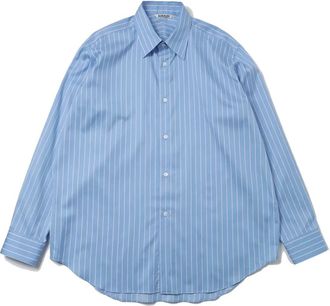 Auralee Homme, Chemises, Bleu, Taille: 2XL Chemise &agrave; Rayures en Laine Super Fine