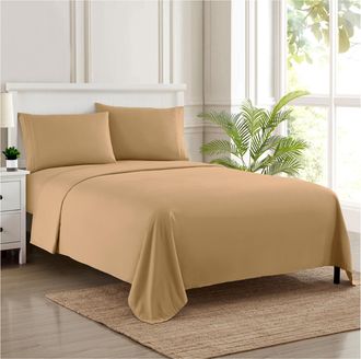 Sweet Home Collection Fadenzahl 1858, weiche ägyptische Qualität, gebürstete Mikrofaser Laken - Luxus-Bettwäsche-Set mit Bettlaken, Spannbettlaken, 2 Kissenbezügen, Taupe, 