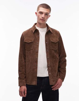 AllSaints Sully - Hemd aus Wildleder in Braun-Brown