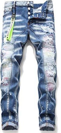 TOMWELL Jeans Skinny Slim Fit Stretch Élastique Pants Casual Vintage Jean Slim Homme F Bleu Clair 3XL