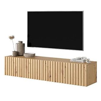 Selsey TELIRE - Meuble TV 140 cm en ch&ecirc;ne Artisan avec fa&ccedil;ade frais&eacute;e
