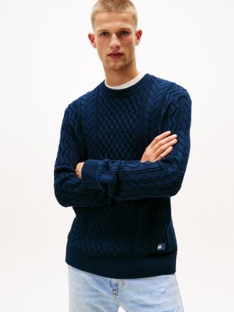 Tommy Jeans Strickpullover BADGE CABLE Slim Fit, Rundhals