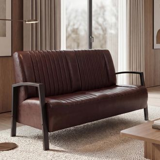 Mendler 2er Sofa HWC-H10, Couch Zweisitzer, Metall Kunstleder Industrie-Design - Vintage braun