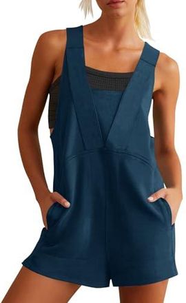 Generic Salopette courte pour femme avec poches - Short pour femme - Coupe ample - Combinaison d&eacute;t&eacute; tout-en-un - Salopette d&eacute;t&eacute; grande taille - Coupe ample, n