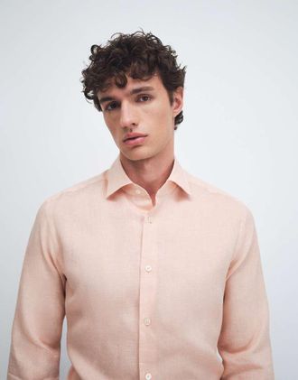 Mango Chemise d&eacute;contract&eacute;e 100 % lin - Saumon-Orange