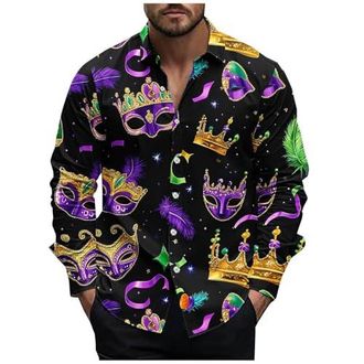 Generic Chemise de bowling color&eacute;e boutonn&eacute;e en satin &agrave; manches longues pour homme - Haut d&eacute;contract&eacute; &agrave; manches longues pour carnaval, bo&icirc;te de nuit, soir&eacute;e d