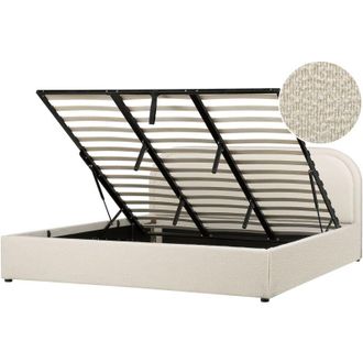 Beliani Bett mit Stauraum Boucl&eacute; QUILLIEN 180 x 200 cm Hellbeige