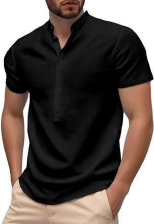 Generic Chemise d&eacute;t&eacute; d&eacute;contract&eacute;e en lin pour homme - Chemise d&eacute;t&eacute; boutonn&eacute;e - Chemise d&eacute;t&eacute; en lin - Chemise de loisirs - Chemise &agrave; manches longues - Coupe dr