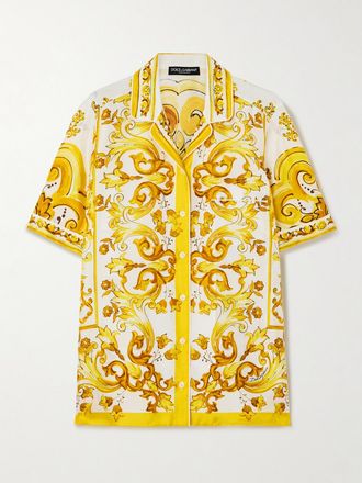 Dolce & Gabbana Chemise En Serge De Soie À Imprimé Fleuri Maiolica - Jaune