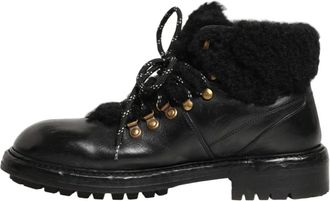 Dolce & Gabbana Femme, Chaussures, Noir, Taille: 43 EU Bottes de trekking en cuir refendu avec shearling