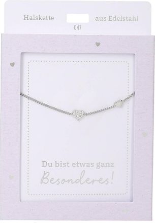 Depesche 13895.47 Halskette mit Herz und Glitzerstein, versilbert, variabel in der Länge tragbar (42 cm + 5 cm), als Geschenk oder kleine Aufmerksamkeit