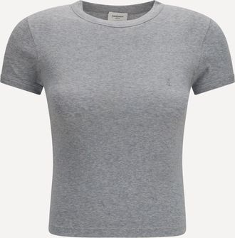 Saint Laurent Fitted cotton T-shirt with embroidered logo Female M