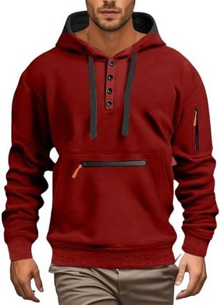 Generic Lightweigh Sweat &agrave; capuche uni pour homme 2026 Printemps Automne et Hiver Mode D&eacute;contract&eacute; Manches Longues Bouton Manches Longues Demi-Bouton Sweatshi