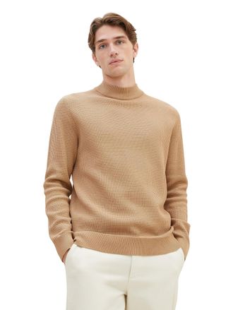 Tom Tailor Herren 1038233 Basic Mockneck Strick-Pullover aus Baumwolle, 10942-Beach Sand, L