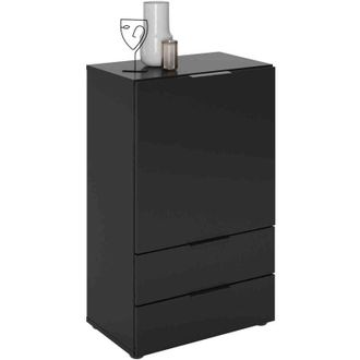 TERRE DE NUIT Terre De Nuit - Commode 1 porte 2 tiroirs en bois noir satin&eacute; - CO13034-3