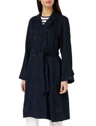 Tommy Hilfiger Damen Mantel Trenchcoat, Blau (Desert Sky), 32