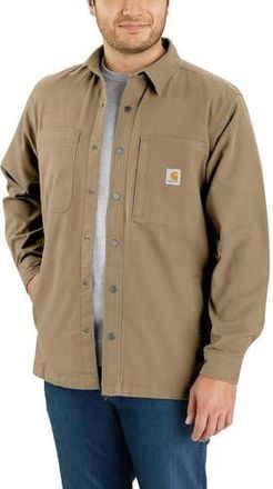 Carhartt Work in Progress Rugged Flex Chemise en toile doublée polaire à boutons-pression pour homme Coupe décontractée, kaki foncé, XX-Large