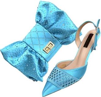 Generic Ensemble de chaussures et sac à main pour femme - Avec strass et bout pointu - Avec sac à main assorti - Pour mariage, S0001, 41.5 EU