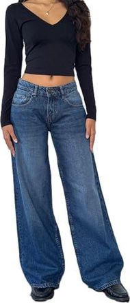 Generic Jean baggy taille basse pour femme, Y2k d&eacute;lav&eacute;, coupe droite, jambe large, d&eacute;contract&eacute;, coupe vintage, jean boyfriend 2026, noir fonc&eacute;, M