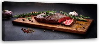Feeby Wandbilder - Bilder Schlafzimmer - Steak Fleisch Essen K&uuml;che - 90x30 1tlg - Wohnzimmer Bild Gro&szlig; - Wohnungs - Foto Geschenk - Leinwand Wall Art - Wand