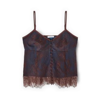 Motivi Spitzentop mit Unterkleid und gewelltem Saum - - Tops - Damen - Blau - M