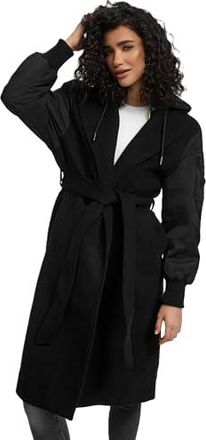 Marikoo Veste dhiver pour femme (XS-3XL) - Manteau enveloppant, bande de taille, capuche amovible par boutons - Veste chaude pour femme - N016, Noir, XXL