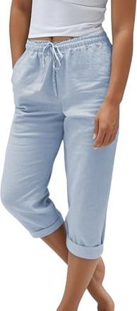 Generic Pantacourt Femme été Leger Lin Pantalon Chic Décontracté Taille Elastique 7/8 Pantalons De Jogging à Cordon Couleur Unie Confortable Pants de Plage Am