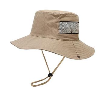Generic Chapeau boonie respirant à large bord en maille pour voyage pêche avec nom, kaki, Taille unique