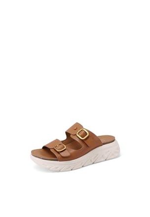 Queen Helena ZD106-05 Sandales &agrave; double boucle l&eacute;g&egrave;re d&eacute;contract&eacute;es pour femme, marron, 37 EU