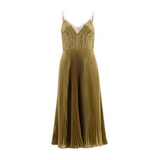 Prada Technical Voile Pleated Midi Dress - - Dresses - Damen - Gelb - M