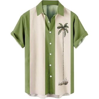 Generic Chemise hawa&iuml;enne &agrave; manches courtes pour homme - Chemise d&eacute;contract&eacute;e boutonn&eacute;e - Motif floral hawa&iuml;en - Palmier hawa&iuml;en - &Eacute;t&eacute; vintage - Chemise de bo