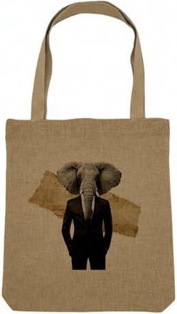 Fabulous Sac Shopping Tote Bag Aspect Lin - Elephant de Wall Street Collage Art Surr&eacute;alisme Business - Sac de Courses Toile Epaisse 360g Beige Naturel Cabas Po