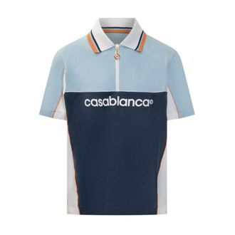 Casablanca Blau Polo Shirt Mit Rei&szlig;verschluss Bestickt - - Tops - Herren - Blau - M