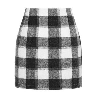 Generic Jupes moulantes extensibles pour femmes - Jupe-short &agrave; motif tartan pour femme - Jupe trap&egrave;ze - Taille haute &eacute;lastique - Taille haute - Moulante - Cou