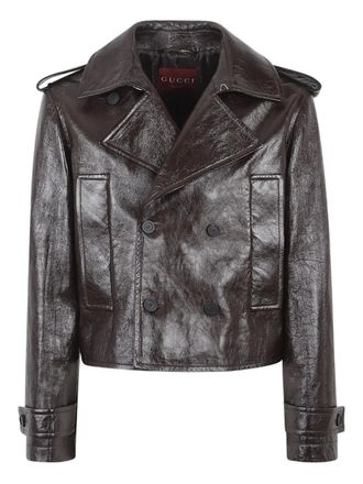 Gucci Doppelreihige Lederjacke - Braun