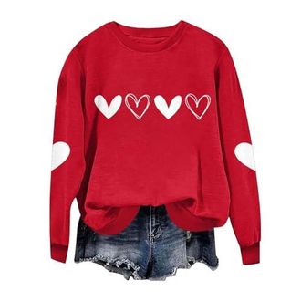 Generico 2026 Sweatshirt &agrave; manches longues et col rond pour femme Imprim&eacute; Saint-Valentin, Rouge past&egrave;que (Rojo sand&iacute;a), XXXL