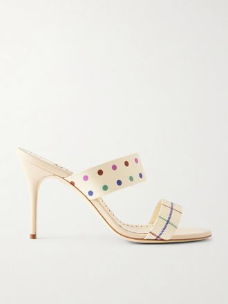 Manolo Blahnik Ralotapla 90 Printed Twill Mules - Cream