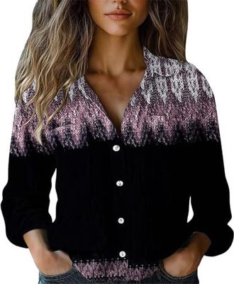 Generic Chemisier femme manches longues col en V boutonn&eacute; chemisier &agrave; manches longues imprim&eacute; tendance t-shirt &agrave; manches longues l&eacute;ger et a&eacute;r&eacute; chemise d&eacute;t&eacute; ch