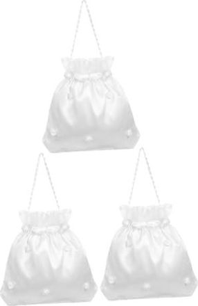 Hemobllo Lot de 3 Pochettes de Mariage en Satin Blanc Petit Paquet &agrave; Main de Mari&eacute;e Orn&eacute; de Fleurs Bourse de Mari&eacute;e Fermeture &agrave; Cordon pour Demoiselles DHonneu