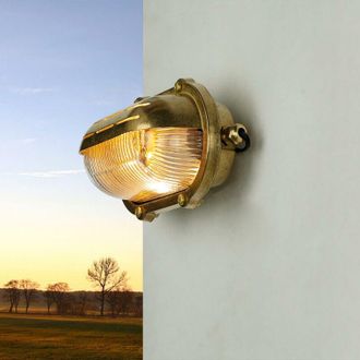 Licht-Erlebnisse Licht-erlebnisse - Lampe murale dext&eacute;rieur Skiathos au design maritime en laiton cuivr&eacute; H:12cm E27 - Laiton, Clair/Transparent