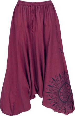 Guru Shop Haremshose Pluderhose, Pumphose mit Mandala, Aladinhose aus Baumwolle - Weinrot, Damen