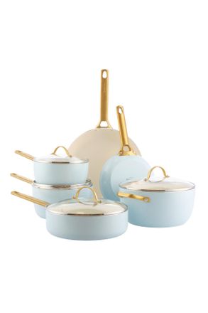 GreenPan Kochtopfset Padova Reserve, Wei&szlig;, Gold, Hellblau, Metall, Glas, 6-teilig, 0 L, rund, PFAS-frei, Kochen, T&ouml;pfe, Topfsets