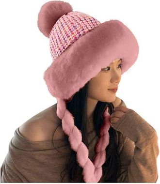 Generic Bonnet Femme Hiver Bonnet Femme Chapeau Femme Hiver Confortable Classique - Bonnet Faux Pompon Hiver, Cache-Oreilles Tricot&eacute;s, Chaud pour Ext&eacute;rieur, S