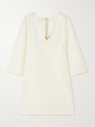 Valentino Garavani Mini-robe En Cr&ecirc;pe De Laine Et De Soie M&eacute;lang&eacute;es &Agrave; Finitions En Satin De Soie Et &Agrave; Ornement - Cr&egrave;me