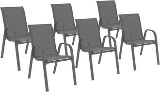 IDMarket Lot de 6 chaises de jardin LYMA m&eacute;tal et textil&egrave;ne empilables gris anthracite